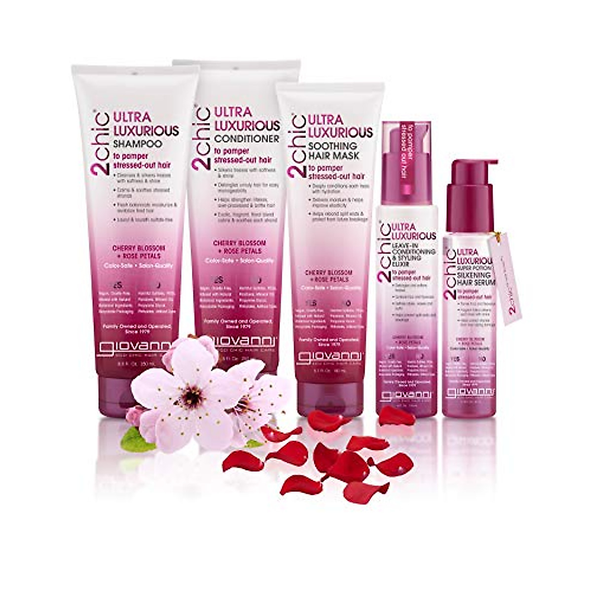 GIOVANNI 2chic Ultra-Luxurious Leave-In Conditioning & Styling Elixir - Smoothing Hair Cream for Curly & Wavy Hair, Enriched with Aloe Vera, Paraben Free, Color Safe - Cherry Blossom & Rose Petal, 4oz