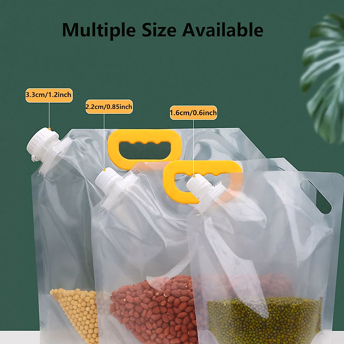 AODGHC Grain Moisture-Proof Sealed Bag,10Pcs Resealable Stand Up Pouches,Transparent Food Sealing Bags,Rice Packaging Bags for Home Kitchen (2.5L Bag with 3.3cm Mouth)