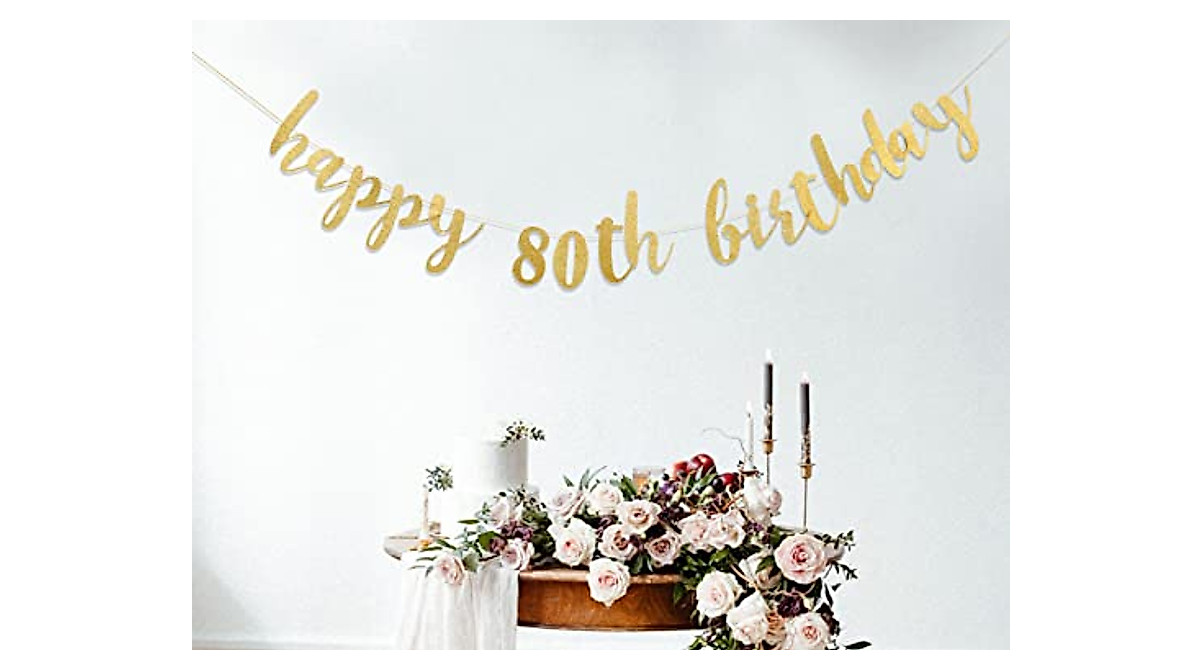 Happy 80th Birthday Banner Gold | Party Decorations