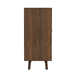 Atlantic Loft & Luv Remy Boho Mid-Century Bar Cabinet with Natural Rattan Panels with Storage, Walnut Finish