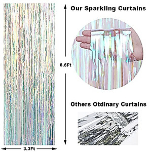 3 Pack Fringe Curtains Party Decorations,Tinsel Backdrop Curtains for Parties,Photo Booth Wedding Graduations Birthday Christmas Event Party Supplies (Transparent Rainbow)