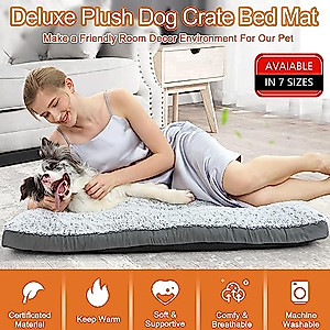 POCBLUE Deluxe Washable Dog Bed for Large Dogs Dog Crate Mat 36 Inch Comfy Fluffy Kennel Pad Anti-Slip for Dogs Up to 70 lbs, 36" x 23", Grey