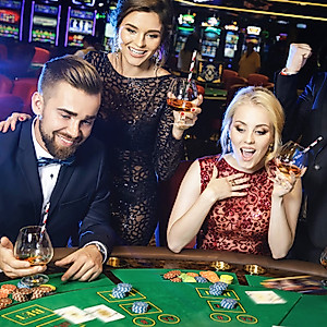 Whaline 200Pcs Casino Card Night Theme Paper Straws 7.7 Inch Red Black Poker Disposable Straws Diamond Spade Heart Club Drinking Well Crafted Straws for Casino Party Event Las Vegas Game Supplies