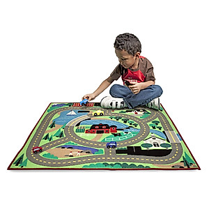 Melissa & Doug Round the Town Road Rug and Car Activity Play Set With 4 Wooden Cars (39 x 36 inches)