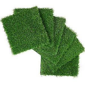 XLX TURF 6 Pack Artificial Grass Square Mats, 12"x12" Green Fake Grass Turf Tiles Table Decor Placemats Party, Patio, DIY Crafts