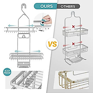 Auledio 3-Tier Shower Caddy, Adjustable Bathroom Hanging Shower Organizer Storage with Sorters Basket and Hooks , Fits Shampoo, Conditioner, Towels , Soap and More