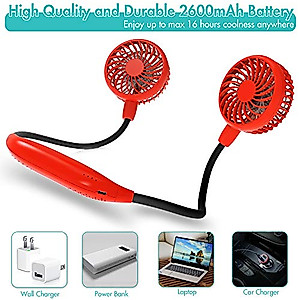 panergy Portable Neck Fan, 2600mAh Battery Operated Handfree Design Wearable Fan with 6 Speeds Strong Wind, 360° Adjustable High Flexibility Personal Fan for Outdoor Travel Home Office