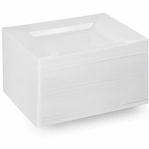 60 White Plastic Plates Set, 30 Pc 10.25 Inch Plastic Dinner Plates, and 30 Pc 7.5 Inch Plastic Dessert Plates, Fancy Disposable Plates, Heavy Duty Party Plates, Elegant Wedding Plates, Square Plates