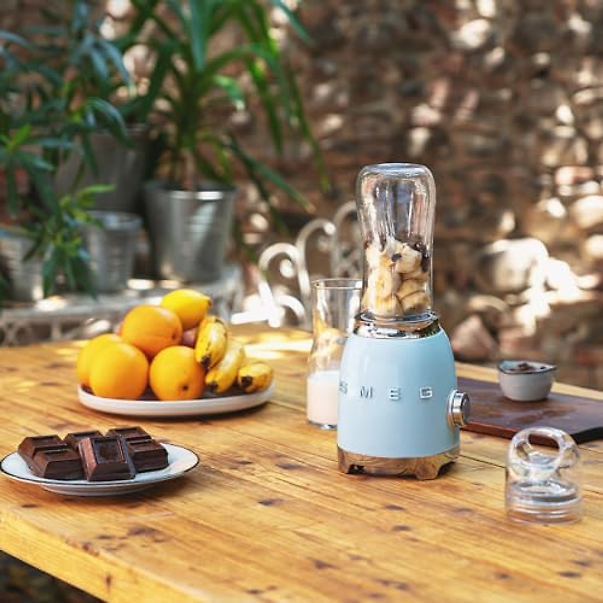 SMEG 50's Retro Style Personal Blender with Backlit Knob and Two 600 ML BPA Free bottles PBF01PBUS Pastel Blue