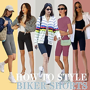 High Waisted Biker Shorts for Women-Workout Yoga Running Shorts Leggings with Pockets (1# Black,3 Pack, Large)