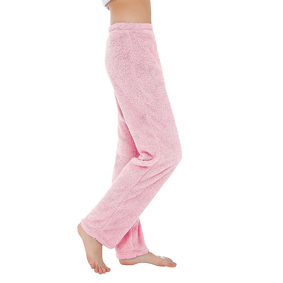 Women's Plush Fuzzy Pajama Pants Warm Cozy Pj Bottoms Drawstring Lounge Pants Fleece Sweatpants Fluffy Sleepwear E Pink Large