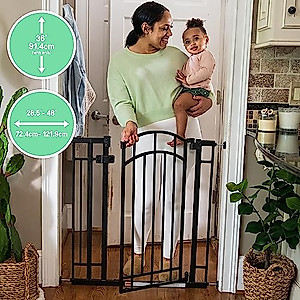 Summer Multi-Use Decorative Extra Tall Safety Pet and Baby Gate, 28.5"-48" Wide, 36" Tall, Pressure or Hardware Mounted, Install on Wall or Banister in Doorway or Stairway, Auto Close Door - Black