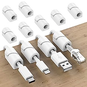 SOULWIT 20 Pcs Cable Holder, Cable Management Clips Sticky Cord Organizer Silicone Self Adhesive for Desktop USB Charging Cable Power Wire Nightstand PC Office Home (White)