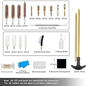 KLOLA Gun Cleaning Kit Universal Handgun Cleaning Kit 25 in 1 Pistol Cleaning Kit for .22 .357/.38/9mm .40 .45 Caliber Gun Brush Tools Gun Accessories