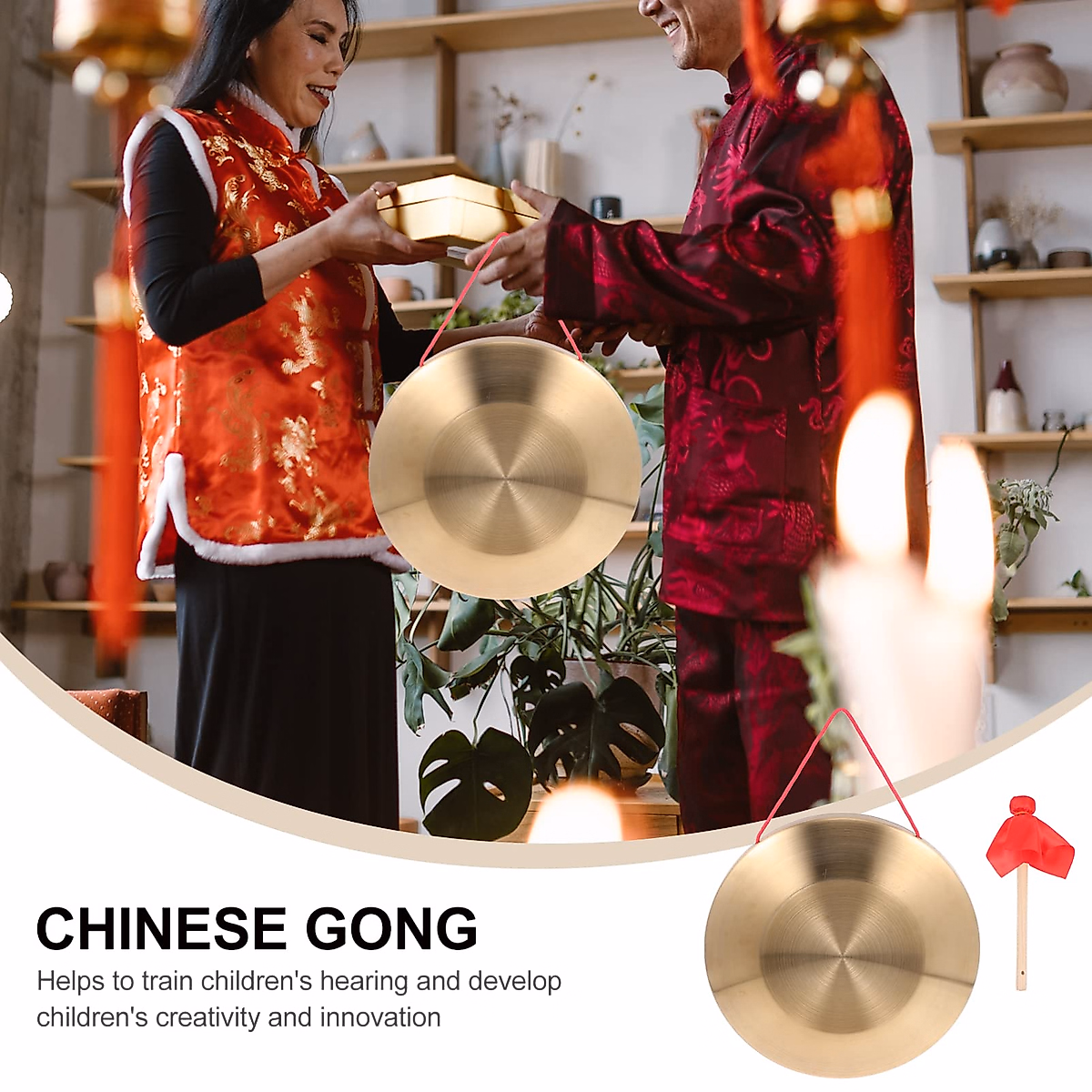 Generic Gong with Mallet, 22 cm/8.66inch Tam Tam Gong Traditional Chinese Percussion Instrument, Copper Decorative Chau Gong for Home, Office (H214140W243F9W3F2)