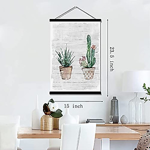 EyeArtHouse Cactus Original Canvas Wall Art, Acrylic Green Succulent Plants Painting Print on Canvas with Magnetic Magnetic Poster Frames, Ready to Hang for Bedroom and Bathroom 16”X 24”