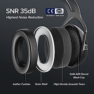 SNR35dB Hearing Protection Ear Muffs for Noise Reduction, Effective Ear Protection, Noise Cancelling Ear Muffs, Ear Protection for Shooting, Mowing, Autism, Sleeping, Safety Earmuffs with Storage Bag