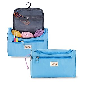 BERYA Oxford Cloth Crochet Bag Organizer, Portable Knitting Bag, High Capacity Yarn Bag Storage Bag for Home Travel Crochet DIY, Crochet Accessories, Knitting Needles, Crochet Hooks (Sky Blue)