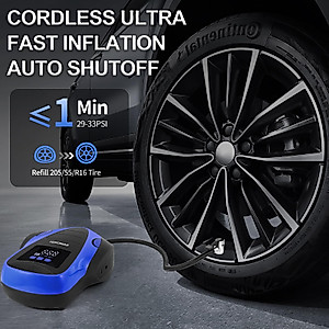 TEROMAS Tire Inflator Portable Air Compressor, Cordless Air Pump for Car Tires and Other Inflatables, Rechargeable Digital Electric Tire Pump with Pressure Gauge