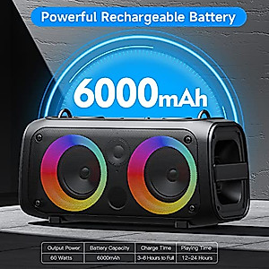 HBYGE 60W Bluetooth Speakers, Portable Speaker 100ft Wireless with Colorful Lights, Subwoofer, Microphone, Remote, FM Radio, TWS, USB. Bluetooth 5.0 Party Speaker for Home