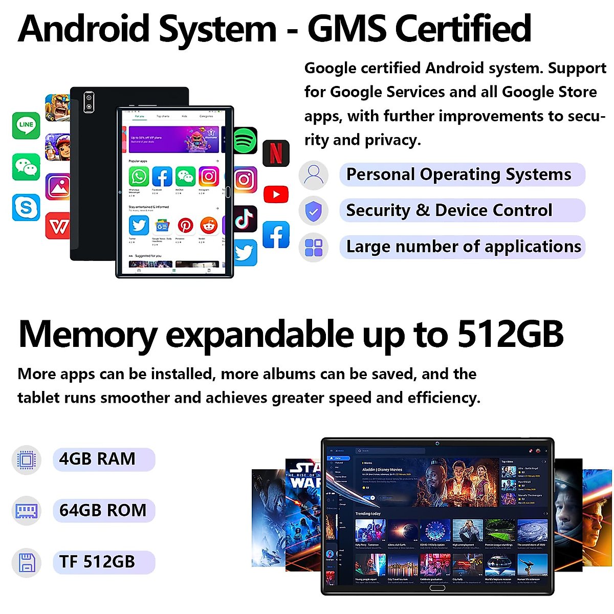 2024 Newest 10 Inch Tablet,3 in 1 Tablet with Keyboard Mouse pen, Android 13 Tablet 4G Cellular with 2 SIM 1 SD-64GB ROM TF Max 512GB,Octa-Core,1080 FHD,13MP,GMS-Zertifizierung,GPS/ WIFI/ BT(Black)