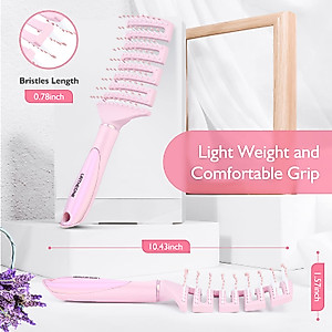 Hair Brush,Curved Vented Detangling Hair Brushes for Women Men Wet or Dry Hair,Faster Blow Drying Styling Professional Paddle Vent detangler brush for Curly Thick Wavy Thin Fine Long Short Hair (Pink)