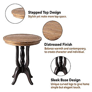 LONYKE Rustic Accent End Table, Farmhouse Side Table with Natural Top for Family, Dining or Living Room, Handcrafted Finish, Black