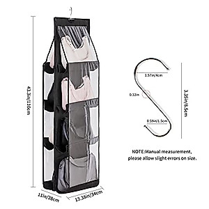 MouJkmer 1 Pack Hanging Purse Organizer, 8 Pocket Handbag Hanging Purse Organizer with 360 Degree Swivel Hook for Home Closet, Bedroom Closet, 43.3” L x 13.38” W (Black)