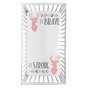 Sweet Jojo Designs Woodland Deer Girl Fitted Crib Sheet Baby or Toddler Bed Nursery Photo Op - Coral, Mint and Grey Woodsy Arrow