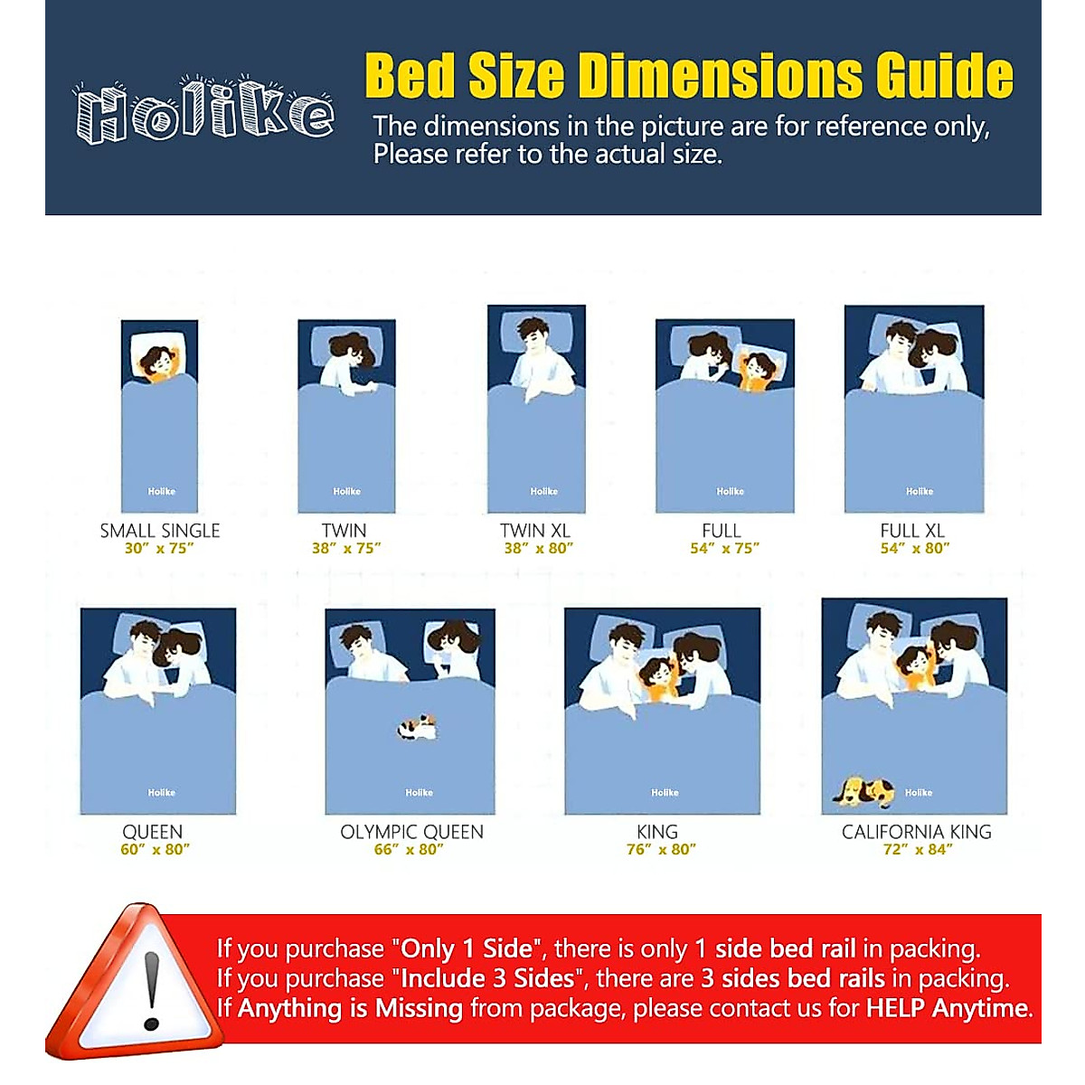 CuteBear Bed Rails for Toddlers - 60" 70" 80" Extra Long Baby Bed Rail Guard (3 Sides: Perfect for King Bed, Include 3 Sides)
