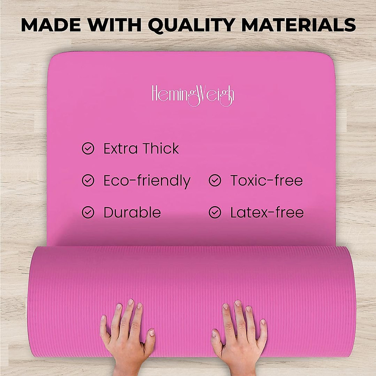HemingWeigh pink yoga mat set, yoga kit, 1/2 Inch Thick yoga mat pink style with pink accessories