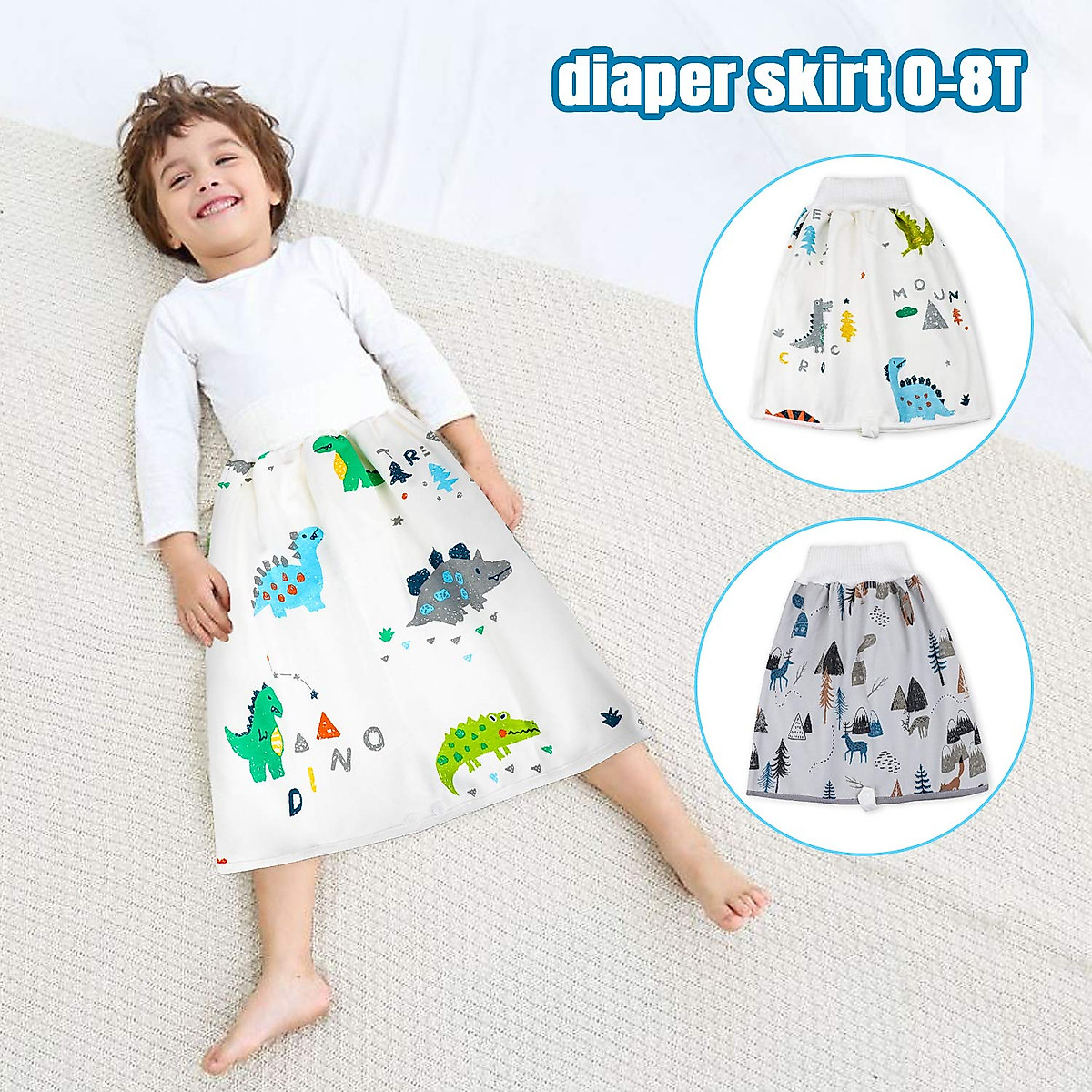 2 Packs Waterproof Diaper Skirt for Potty Training Baby Comfy Cloth Diaper Short for Boys and Girls Night Time