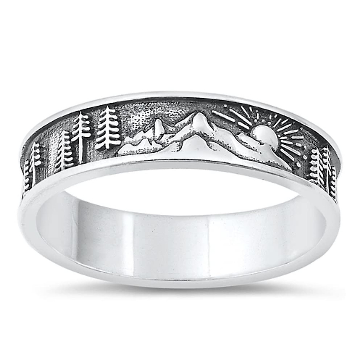 CloseoutWarehouse 925 Sterling Silver Trees Mountains and Sun Ring Size 8