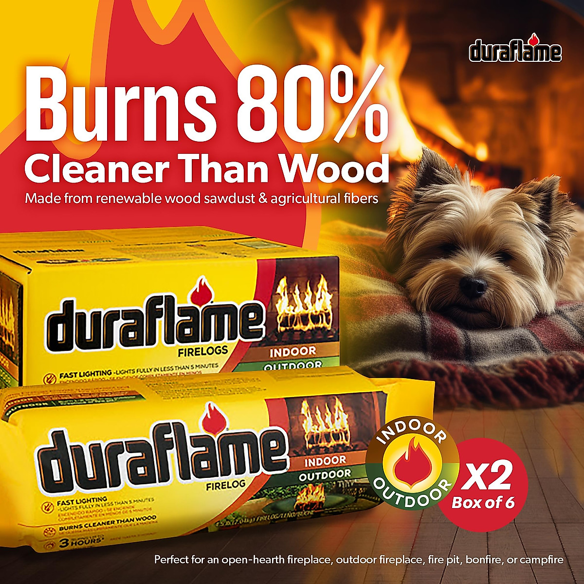 Duraflame 4.5 Pound 3 Hour Long Burn Time Indoor Outdoor Quick Light Fire Log for Camping, Firepits, Bonfires, and Fireplaces (12 Pack)
