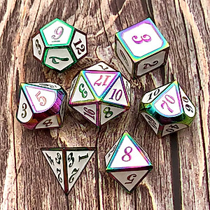 DND Metal Dice Set Enamel dice 7 Die Polyhedral Dice Set DND Dice Role Playing Game Dice Set with Storage Bag for RPG Dungeons and Dragons D&D Math Teaching