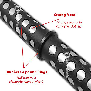 Zento Deals Heavy Duty Expandable Clothes Bar Car Hanger Rod- Convenient Classic Black Combines With Strong Metal and Rubber Grips and Rings