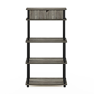 Furinno Turn-N-Tube Toolless Storage Shelf with Top Cabinet, French Oak Grey/Black