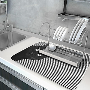 Black Cat Dish Drying Mat Classic Striped Dishes Pad Hanging Drainer Rack Mats Absorbent Fast Dry Kitchen Accessories 18 x 24 inch