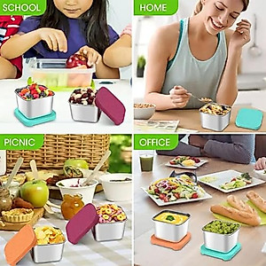 Reusable Snack Container, Stainless Steel Sauce Containers, Small Stainless Steel Sauce Cups With Leakproof Silicone Lids, Kids Lunch Box Containers, for Picnics and Travel And Kitchen Storage (Blue)