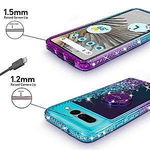 Silverback for Pixel 7 Pro Case, Moving Liquid Holographic Sparkle Glitter Case with Kickstand, Girls Women Bling Diamond Ring Slim Protective Case for Google Pixel 7 Pro, Purple