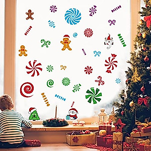 KIMOBER 33PCS Christmas Peppermint Floor Decals,Christmas Candy Santa Claus Gingerbread Wall Stickers for Xmas Party Decoration