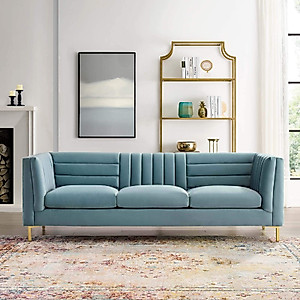 Modway Ingenuity Channel Tufted Performance Velvet Sofa, Light Blue