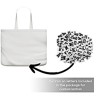 Bagz Club Canvas Tote Bag with 52 Iron on Letters for Customization White