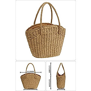 So'each Women's Handbag Wicker Woven Rattan Straw Tote Bag Basket Shoulder Bag Khaki