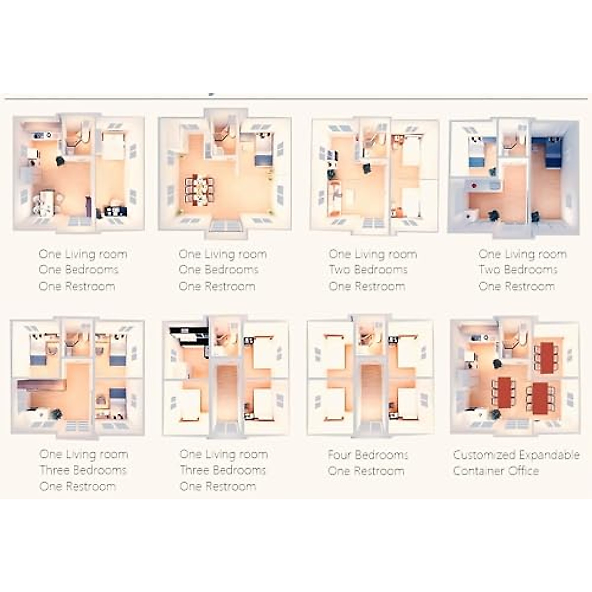 Portable Prefabricated Tiny Home 19x20ft, Mobile Expandable Plastic Prefab House for Hotel, Booth, Office, Guard House, Shop, Villa, Warehouse, Workshop (with Restroom)