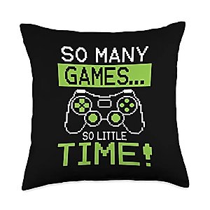 Gaming Merchandise & Video Game Lover Gifts Funny Many Little Time Gamer Video Game Throw Pillow, 18x18, Multicolor