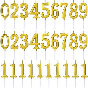 28 PCS Number Birthday Candles Gold Number Candles Cake Candles for 1st Birthday to 18th Birthday Decoration, Wedding Anniversary, Party Celebration, Baby Showers (Gold)