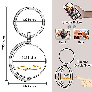 Personalized Custom Keychain with Picture - Turnable Double Sided Colorful Photo Key chains Memorial Gifts for Family Lover, Half Round - Silver