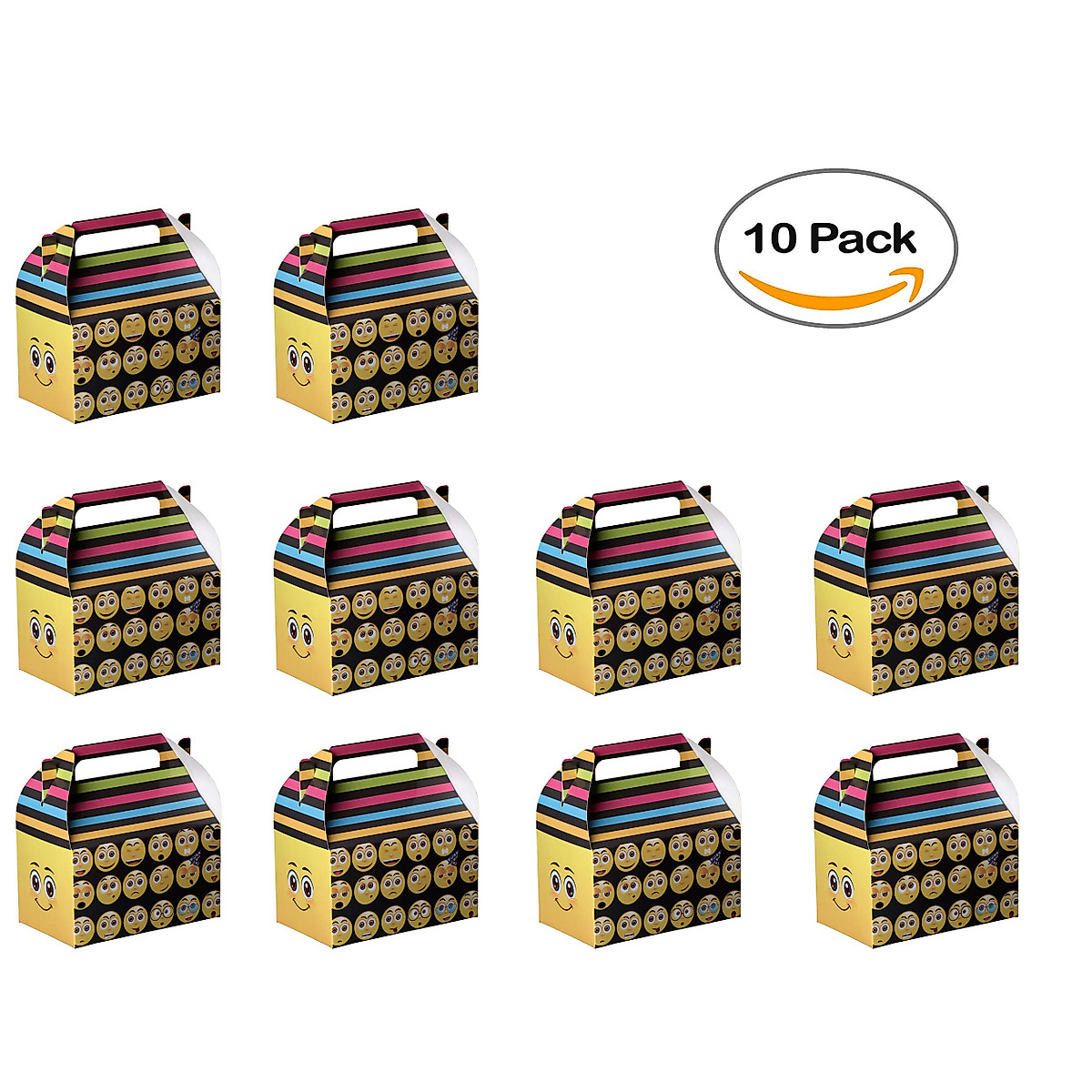 Hammont Paper Treat Boxes -10 Pack- Party Favors Treat Container Cookie Boxes Cute Designs Perfect for Parties and Celebrations 6.25" x 3.75" x 3.5" (Emoji)