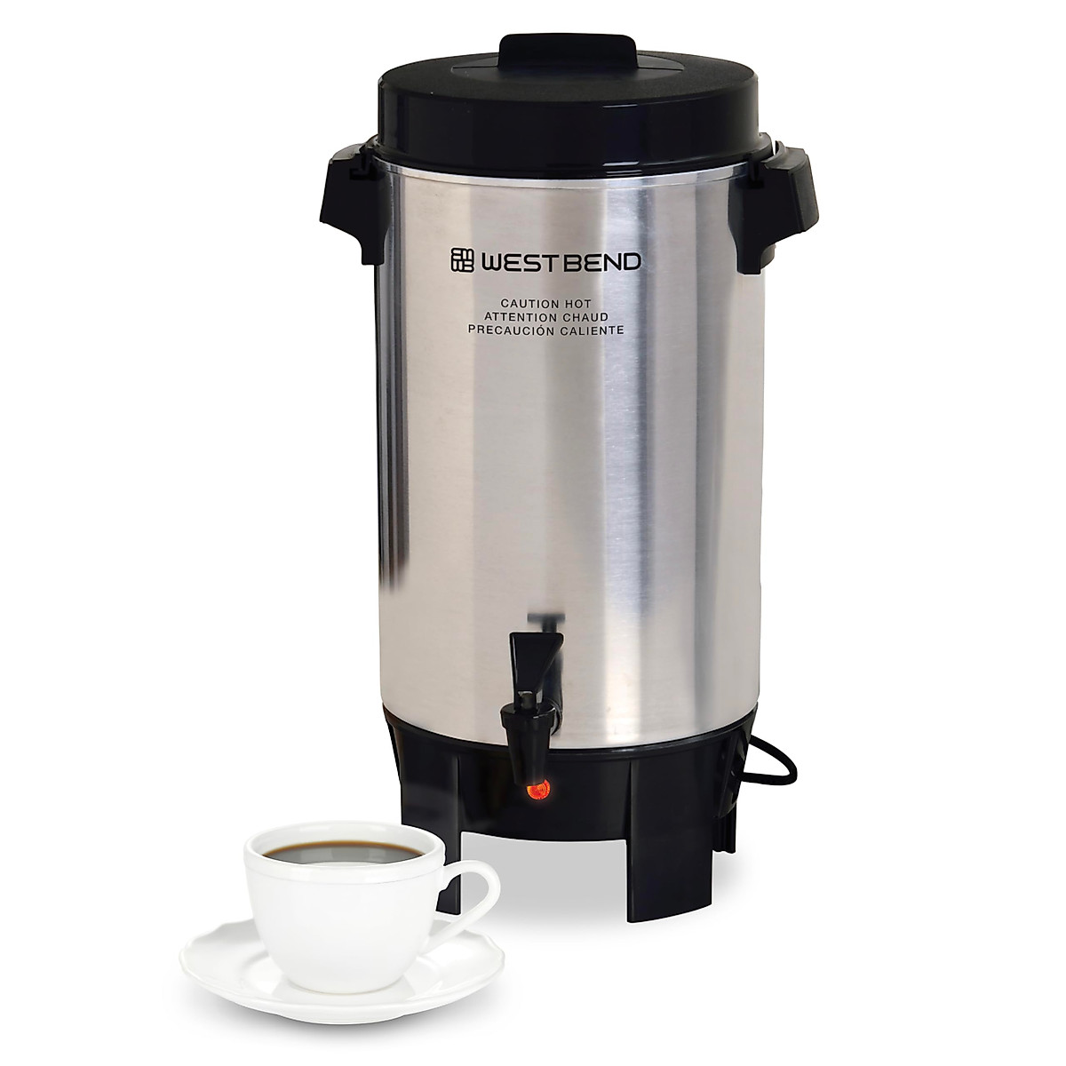 West Bend 58002 Highly Polished Aluminum Commercial Coffee Urn Features Automatic Temperature Control Large Capacity with Quick Brewing Easy Prep and Clean Up, 42-Cup, Silver